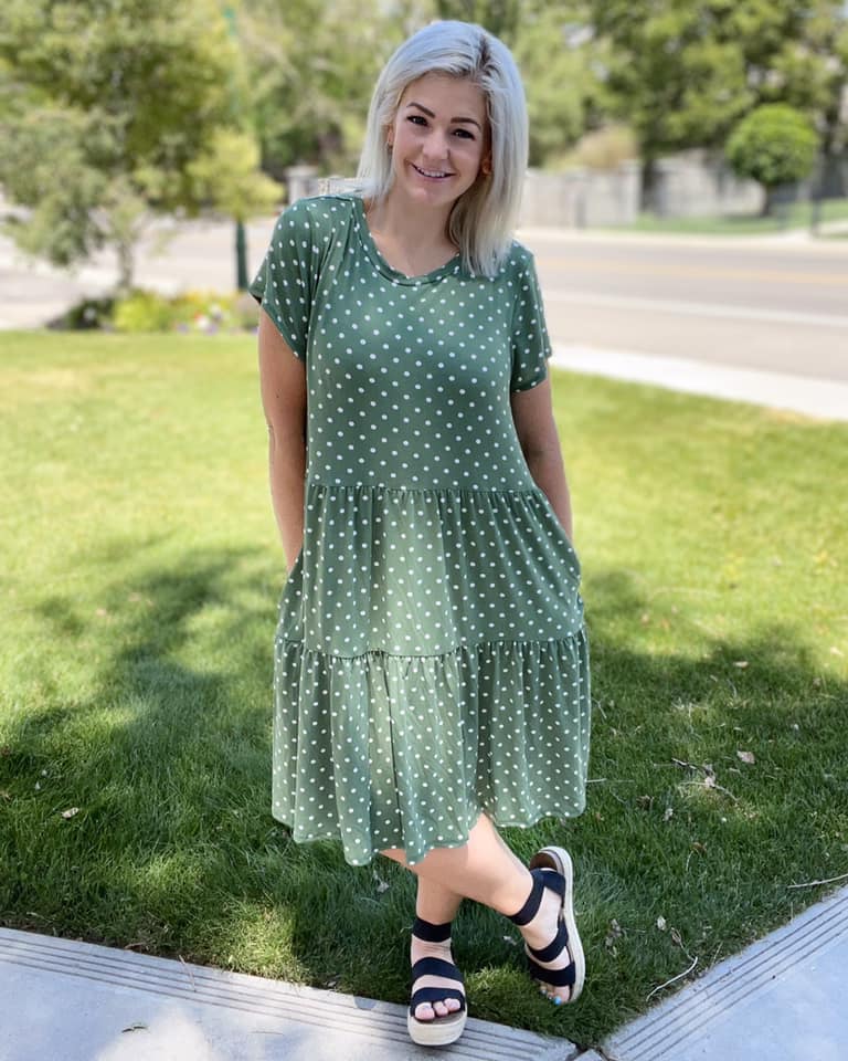 ARIEL GREEN W/ WHITE DOT DRESS